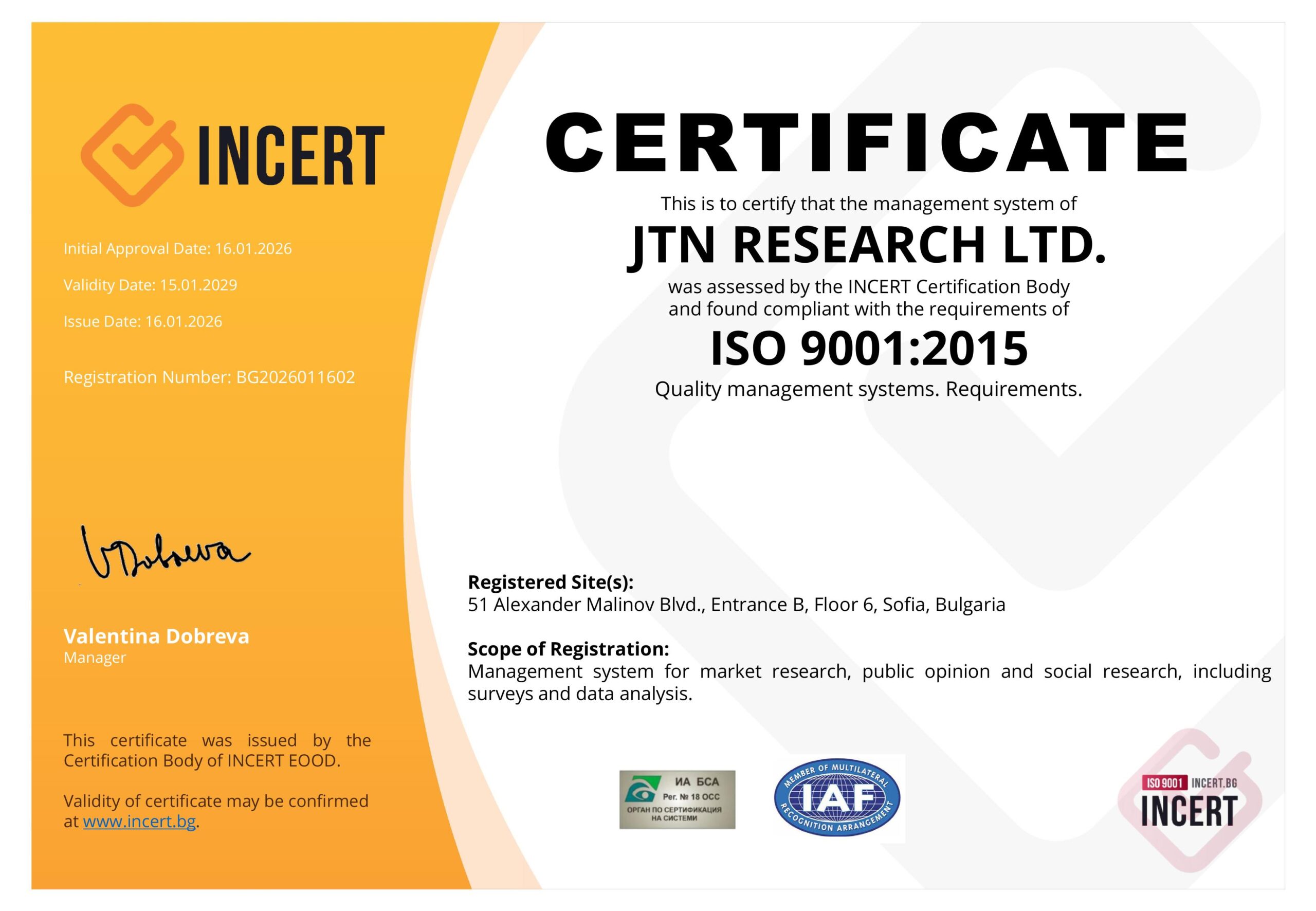 ISO Certification - JTN – Data Driven Insights